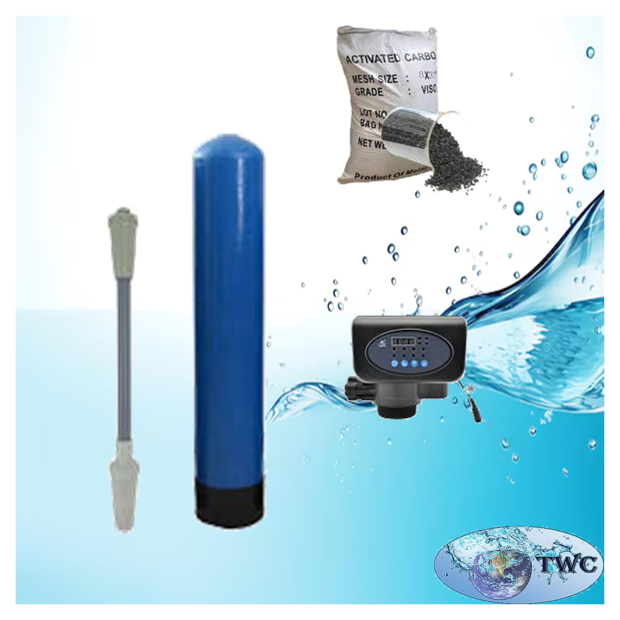 - 13" Diameter carbon filter media system with an automatic backwash head